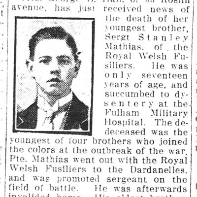 Stanley Mathias (-1915) | Obituary