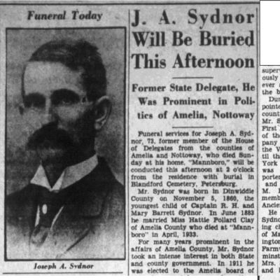 Joseph Sydnor (1860-1934) | Obituary
